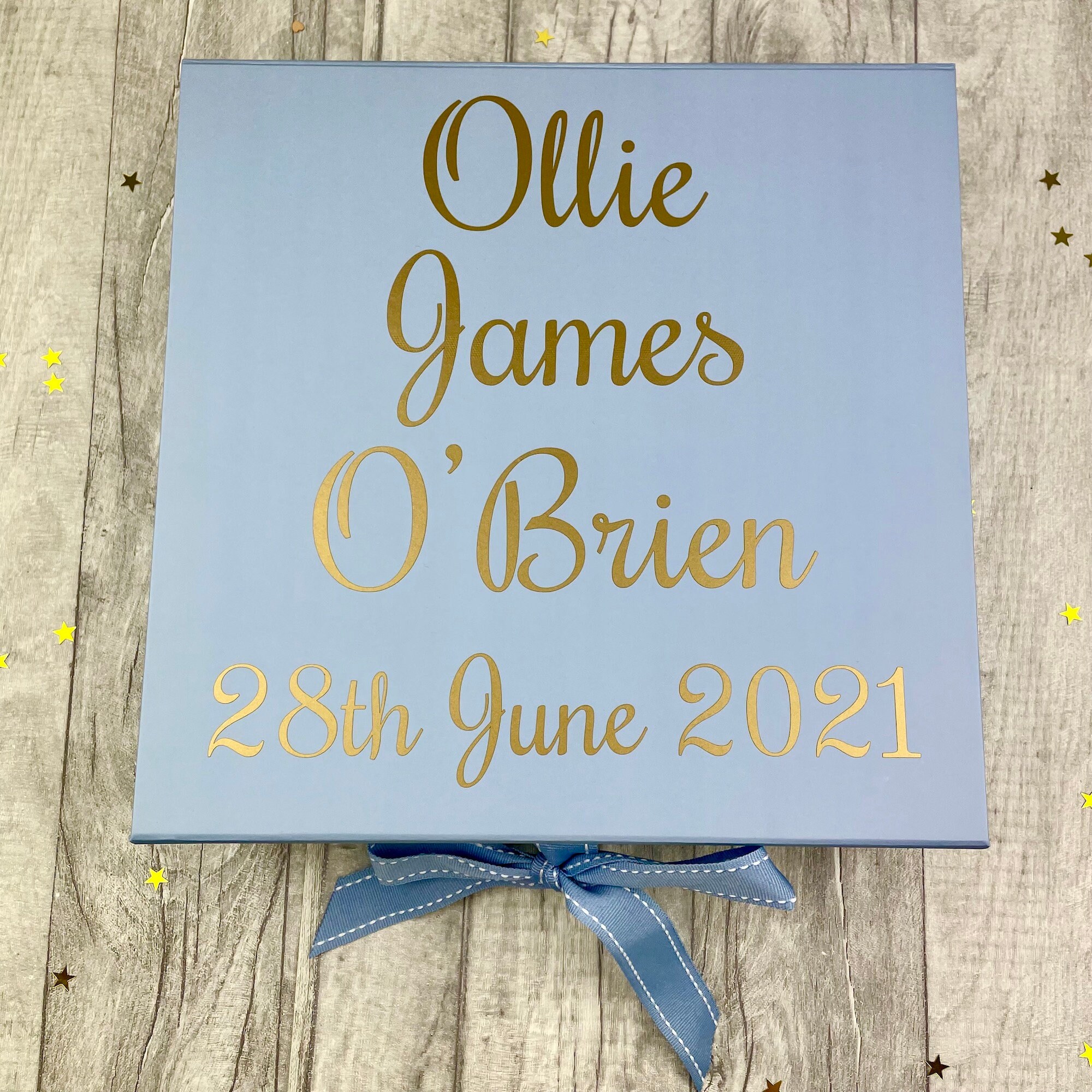 Personalised Newborn Baby Box With Ribbon Tie Name and Date | Etsy