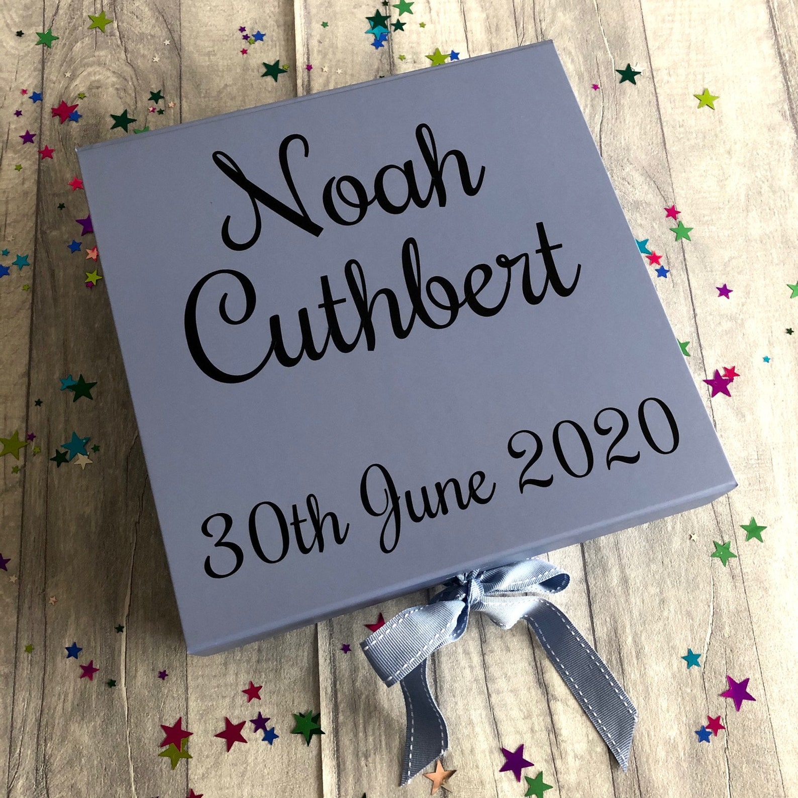 Personalised Newborn Baby Box With Ribbon Tie Name and Date - Etsy