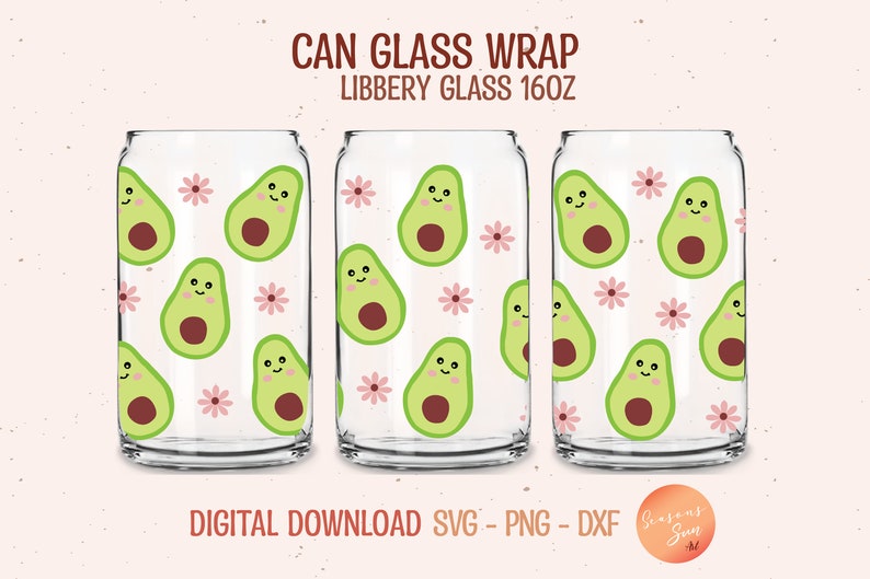 Libbey Glass Svg 16oz Kawaii Avocado Svg File for Cricut Summer Beer ...