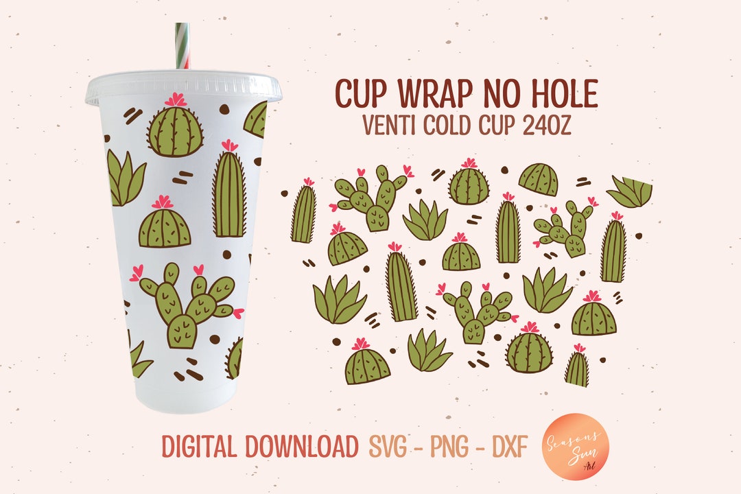 Cold Cup Wrap Nohole Cactus Svg Files for Cricut Succulent 24oz Venti ...