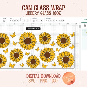 Sunflower Butterfly Libbey Glass SVG, Sunflower Glass Can SVG, Full ...