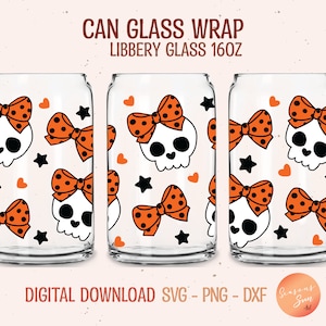 Halloween Libbey Glass Svg Cute Ghost Beer Can Glass Svg Skeleton 16oz ...