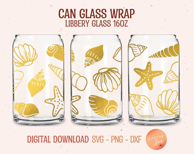 16oz Ocean Animal Libbey Glass Can Svg, Glass Can Full Wrap Svg, Summer ...