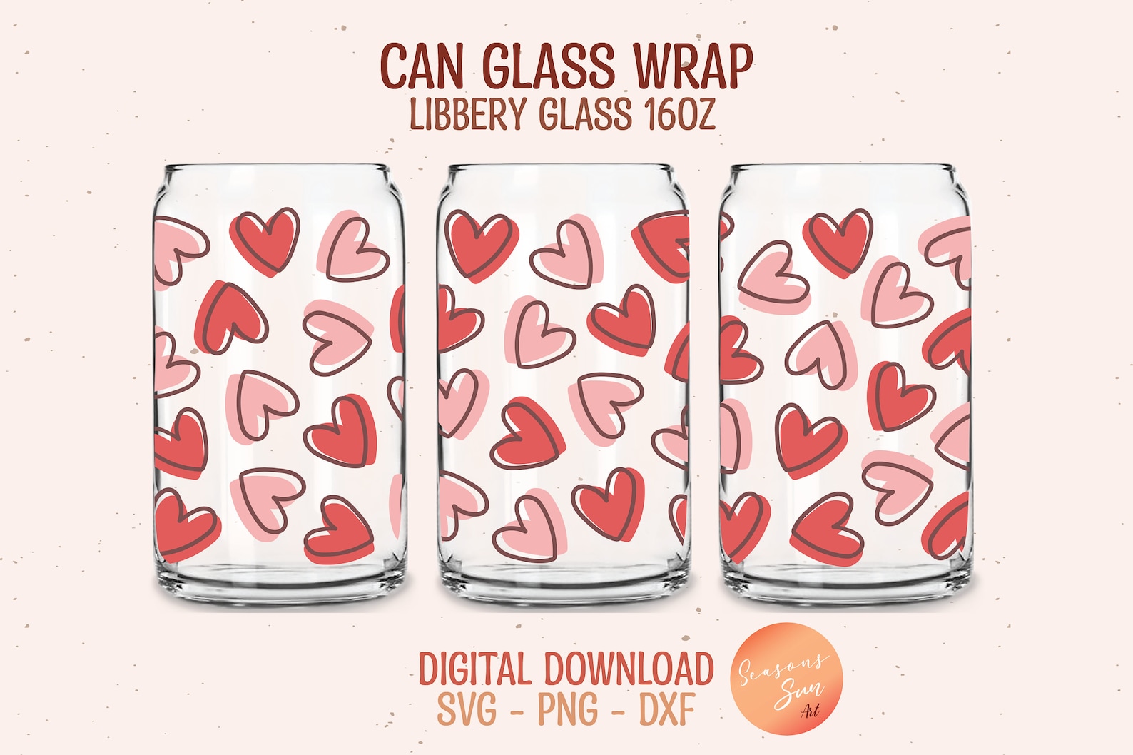 Hearts Pattern Libbey Glass SVG Valentines Beer Glass Can - Etsy