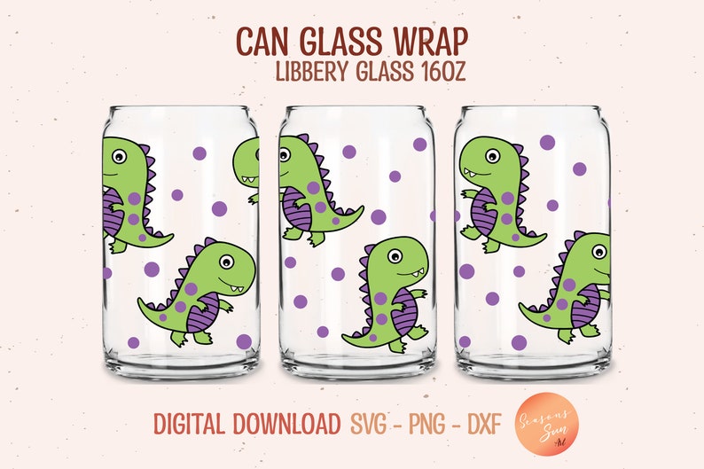 Libbey Glass Svg 16oz Cute Dinosaur Svg File for Cricut Cute Dinosaur ...