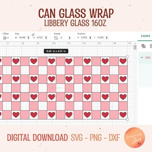 Checkered Heart Libbey Glass Wrap SVG: Retro Valentine (digital File ...