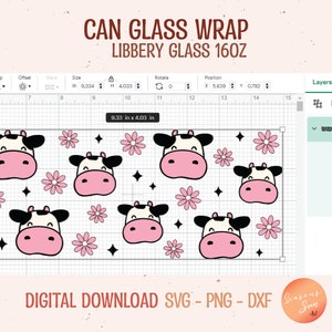 Cute Cow Libbey Glass Svg Kawaii Cow Beer Can Glass Daisy 16 Oz Libbey ...