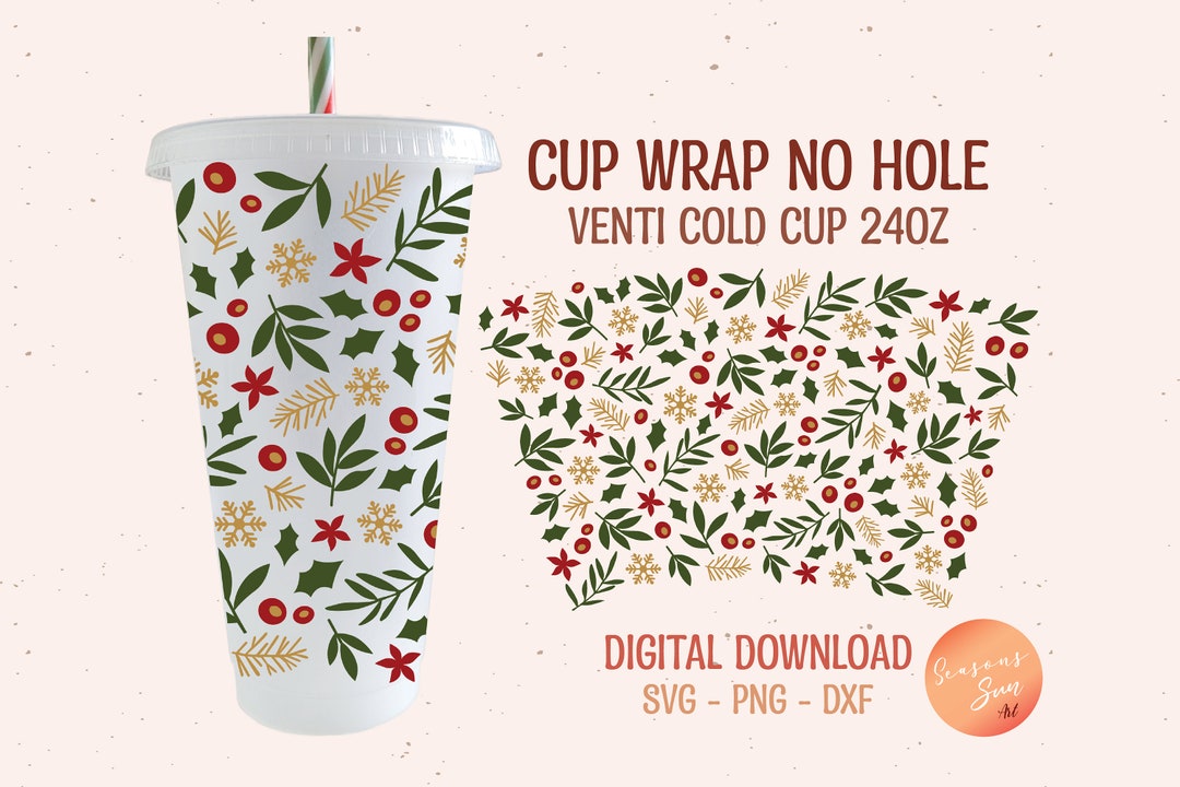 Christmas Leaves & Berries Cup Svg-nohole Cold Cup Wrap Full - Etsy