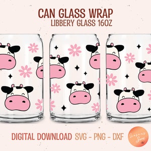 Cute Cow Libbey Glass Svg Kawaii Cow Beer Can Glass Daisy 16 Oz Libbey ...