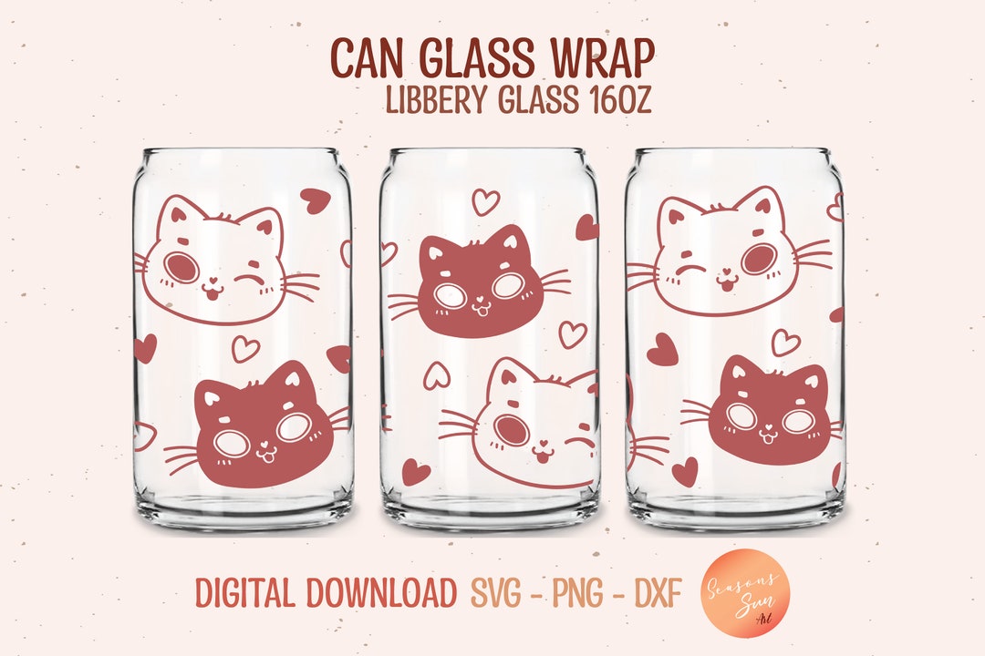 Libbey Glass Svg 16oz Cute Cat Svg File for Cricut Cat Beer Can Glass ...