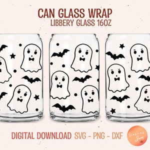 Halloween Libbey Glass Svg Cute Ghost Beer Can Glass Svg Spooky 16oz ...
