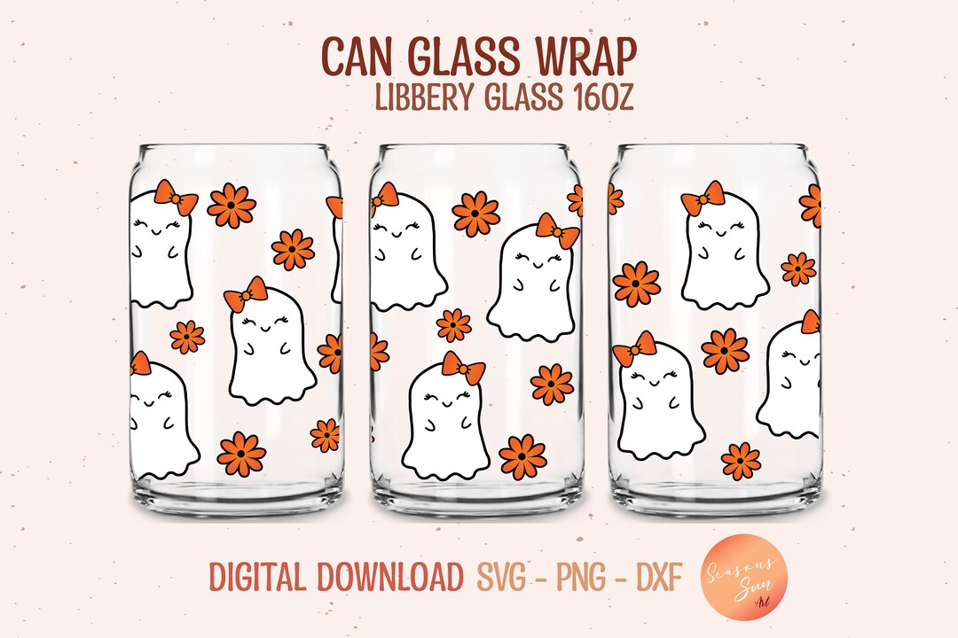 Halloween Libbey Glass Svg Cute Ghost Beer Can Glass Svg 16oz Flower ...