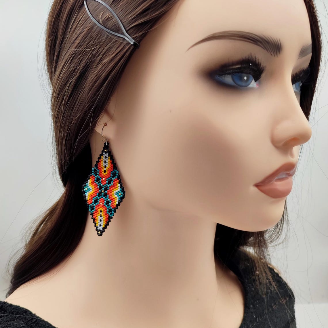 Colorful Geometric Earrings, Boho Ethnic Jewelry, Bold Beaded Statement ...