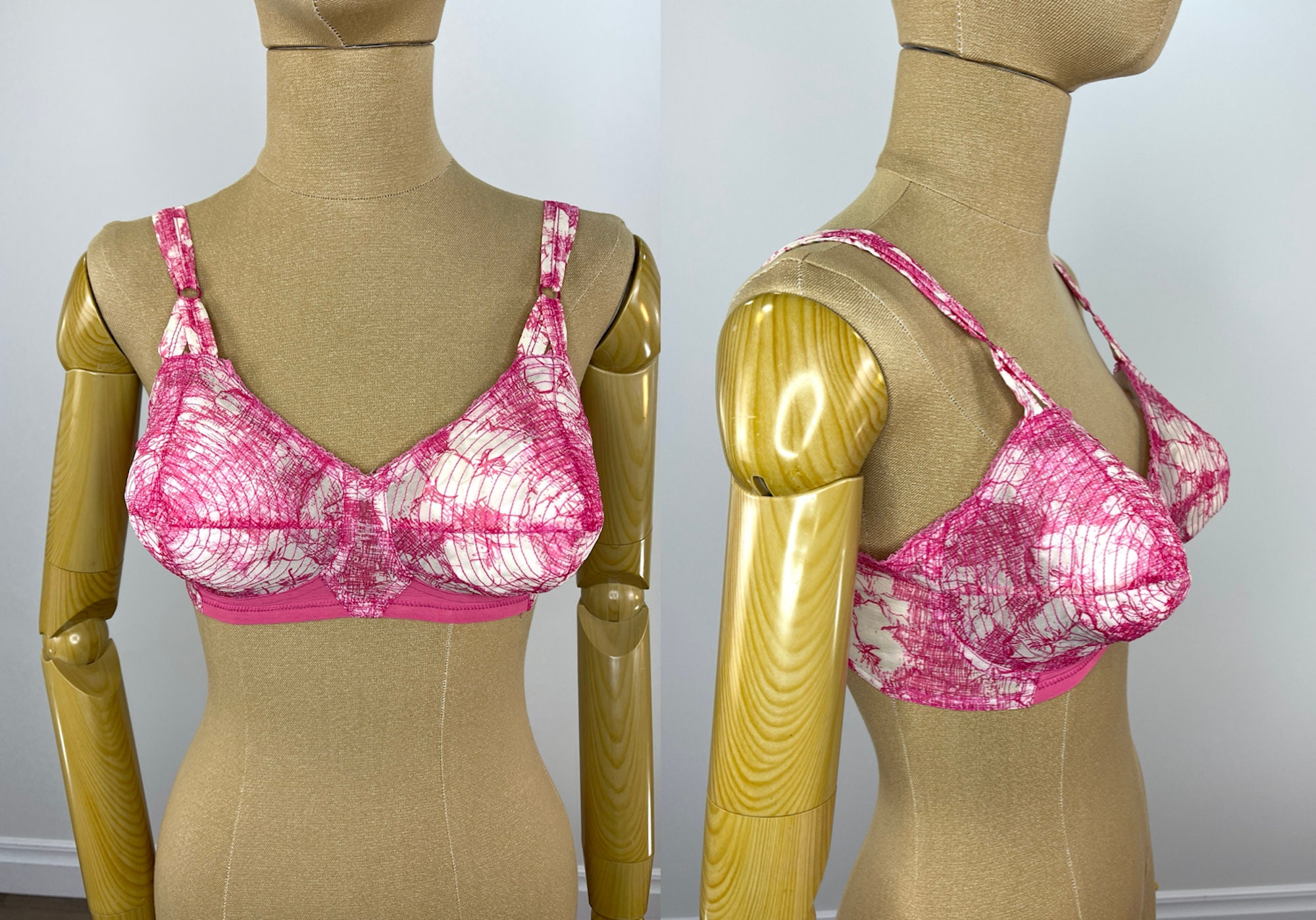 Vintage 1950s Hot Pink and White Print Bullet Bra With Concentric Circle Stitching by Hollywood Vassarette Etsy