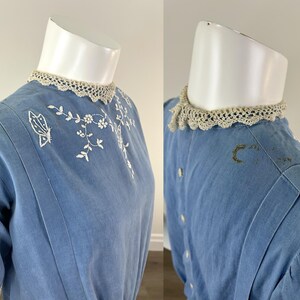 Vintage 1920s Blue Cotton Girl's Dress, Dropped Waist, White Hand ...