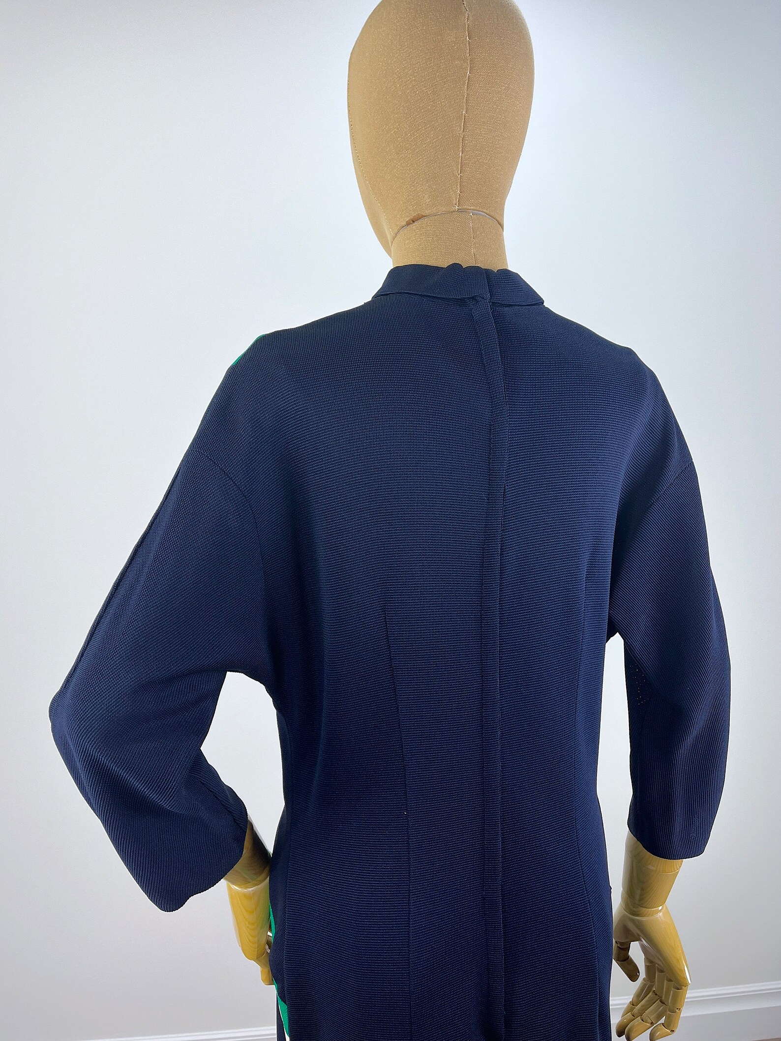 Vintage 1960s Navy Blue Color Block Knit Dress With Green and White ...