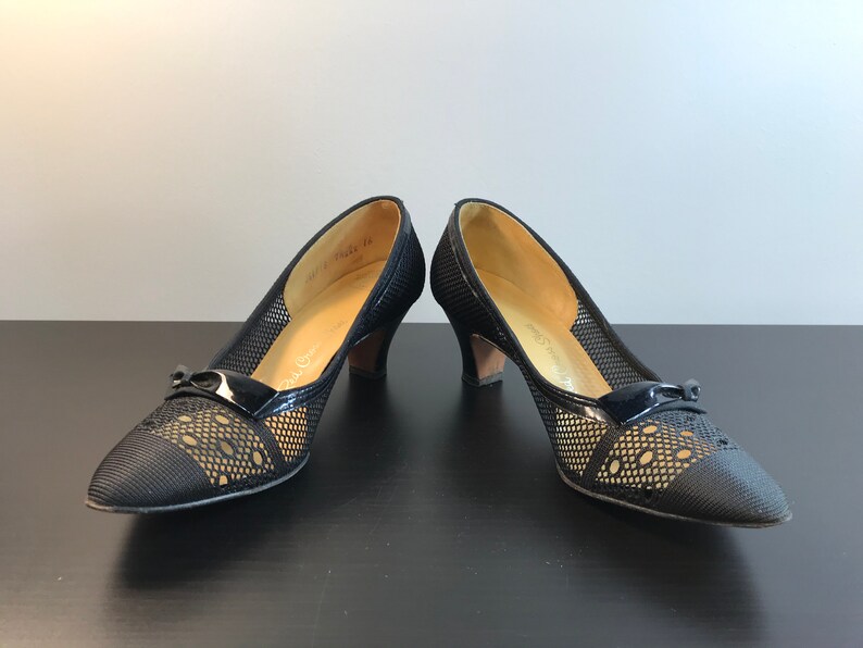 Vintage 1950s Black Mesh and Patent Leather Red Cross Shoes. - Etsy