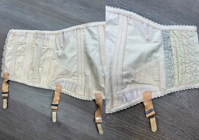 Vintage 1950s Peach Cotton Ticking Girdle Corset With Garter Clips ...