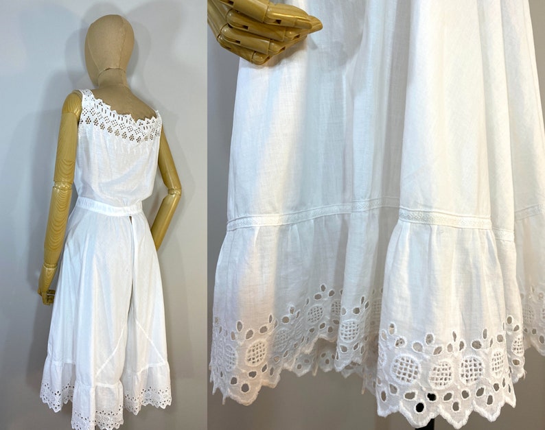Vintage Edwardian White Cotton Chemise/split Drawers With Lace - Etsy