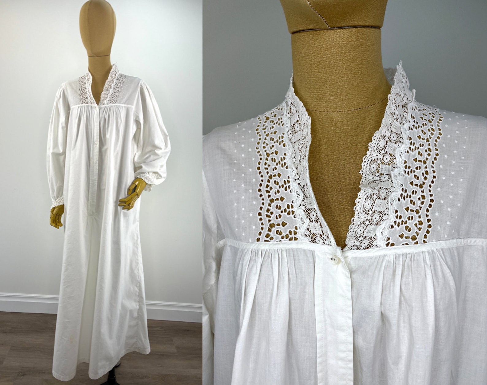 Vintage White Cotton Nightgown With Swiss Dots Eyelet and - Etsy