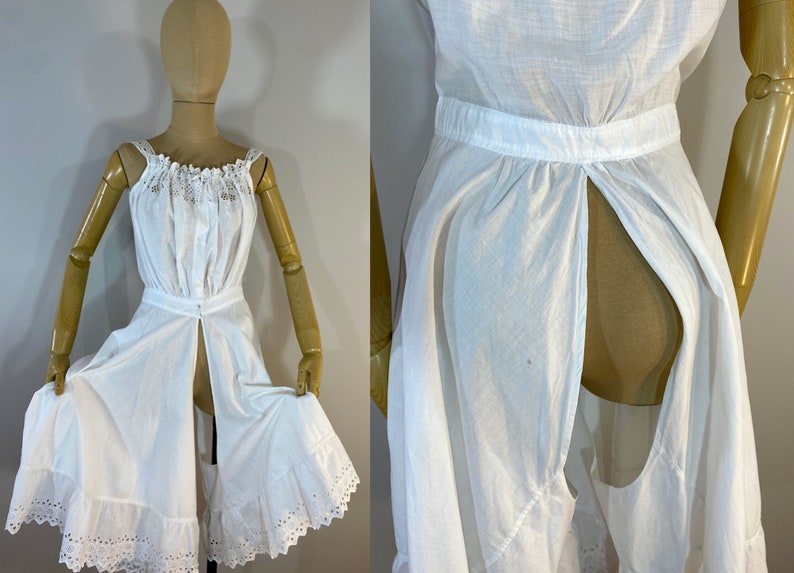 Vintage Edwardian White Cotton Chemise/split Drawers With Lace - Etsy