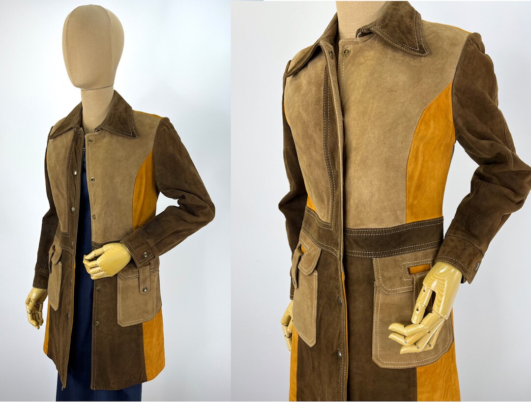 Vintage 1970s Patchwork Suede Car Coat With Patch Pockets and Snap ...