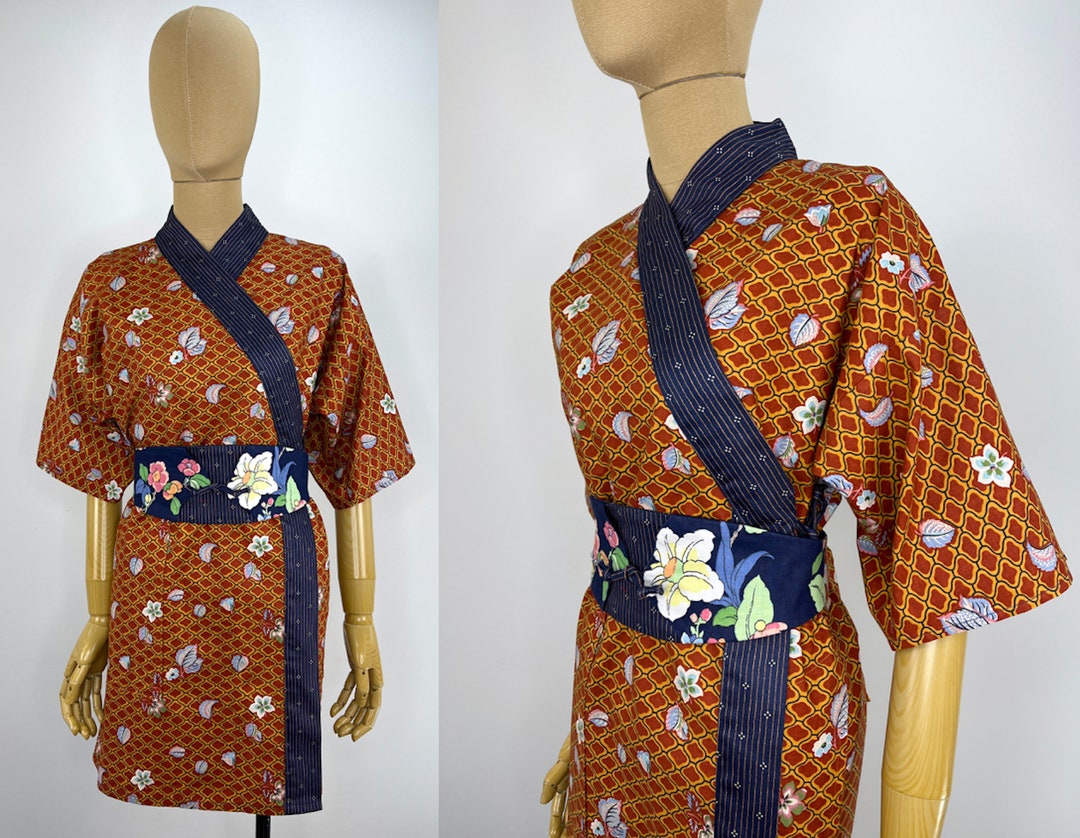 Vintage Japanese Wrap Style Robe With Sash/obi. Vintage Banana Belt ...