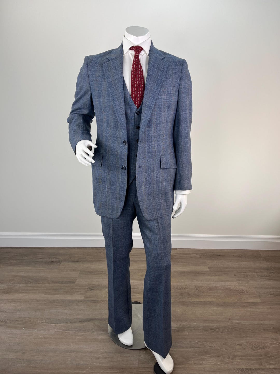 Vintage 1980s Men's Blue Plaid Three Piece Suit by Westcott Clothes ...