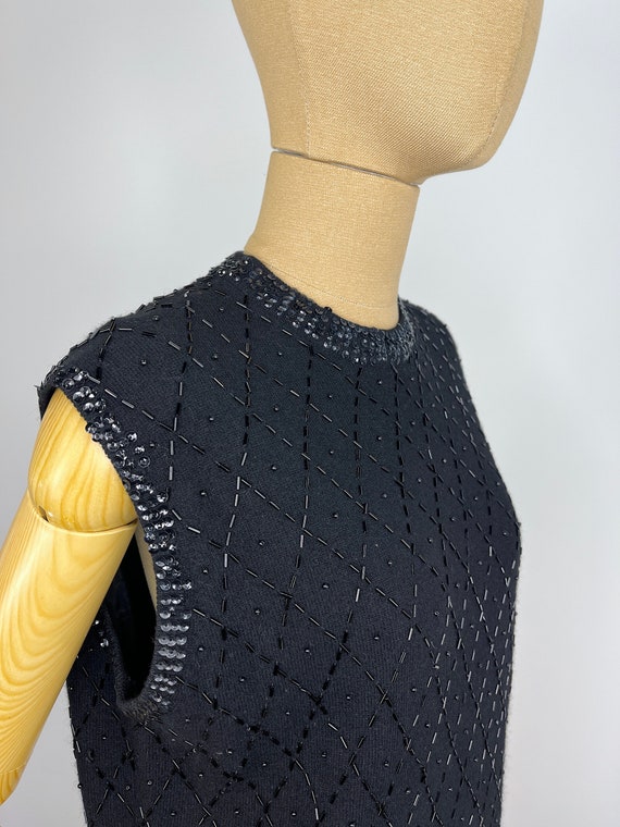 Vintage 1950s Black Wool Shell with Hand Beaded and S… - Gem