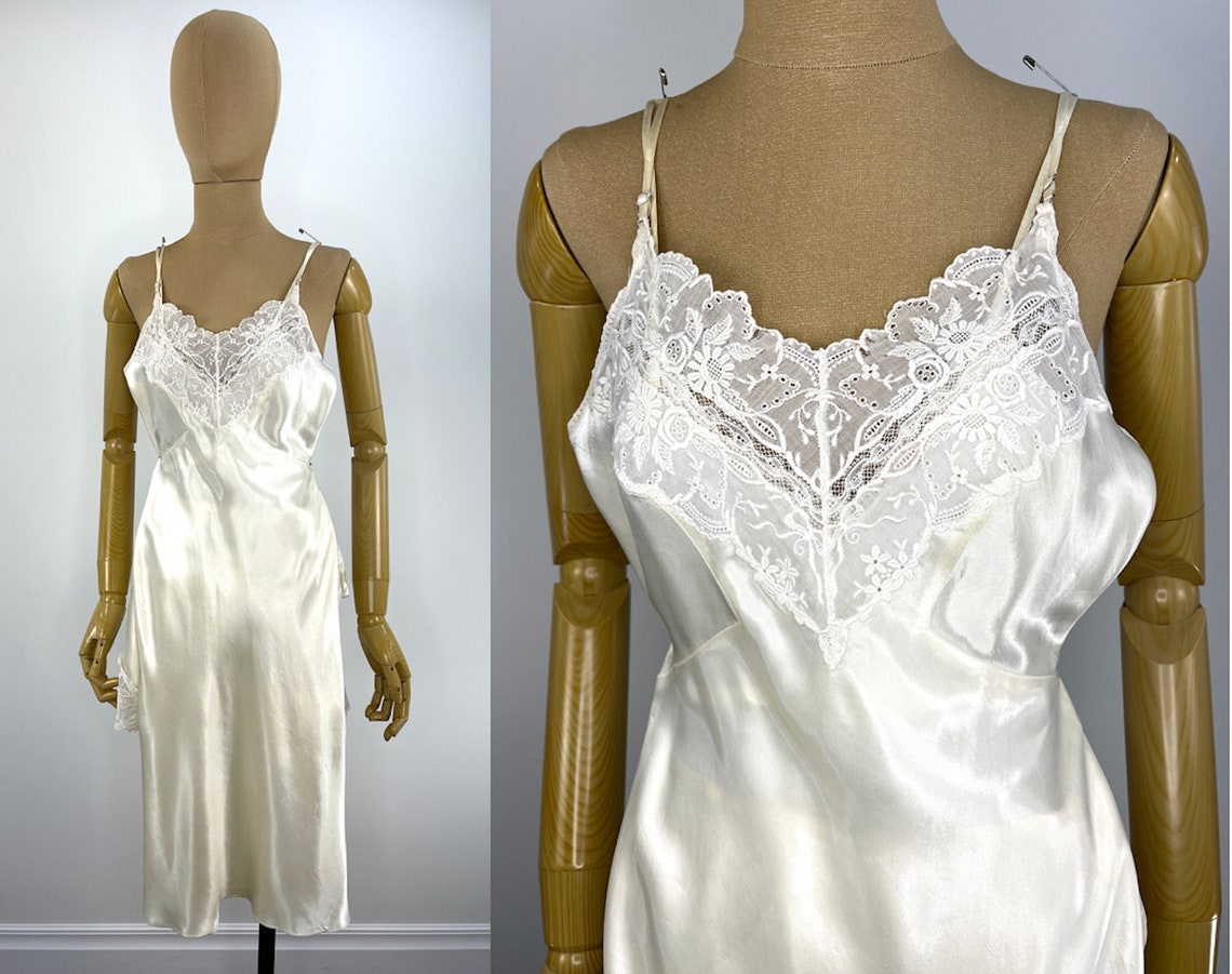 Vintage 1940s/1950s White Silk and Lace Slip Set With Dress - Etsy