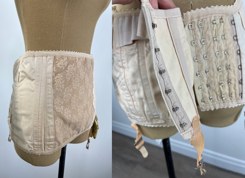 Vintage 1950s Peach Cotton Ticking Girdle Corset With Garter Clips ...