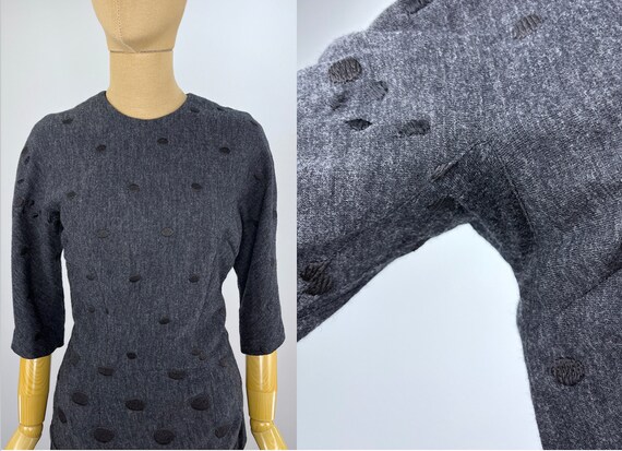 Vintage 1950s Charcoal Wool Secretary Dress with Tier… - Gem
