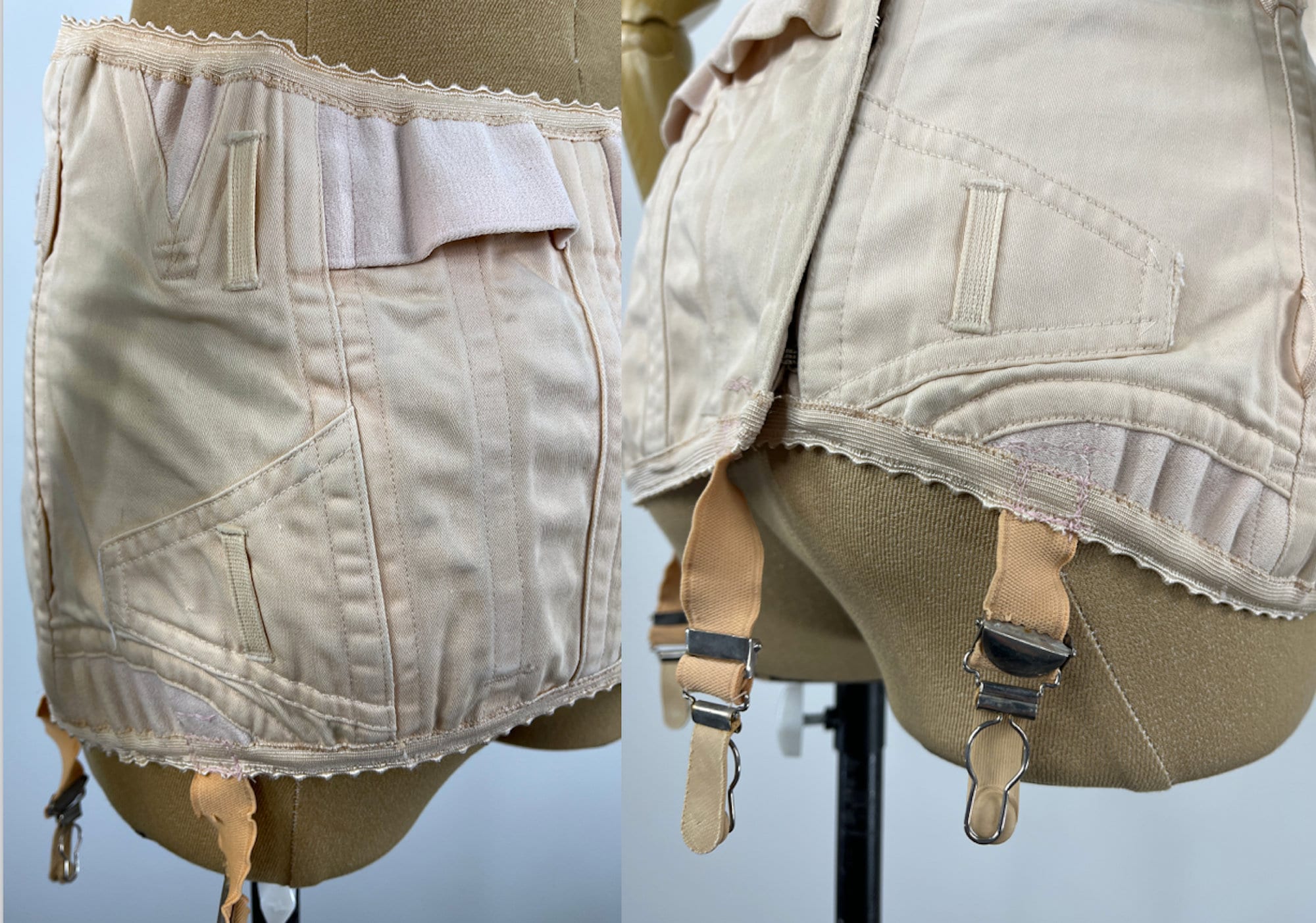 Vintage 1950s Peach Cotton Ticking Girdle Corset With Garter Clips ...