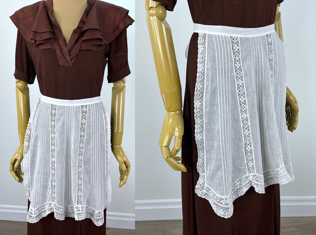 Vintage White Cotton and Lace Half Apron, Handmade - Etsy