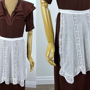 Vintage White Cotton and Lace Half Apron, Handmade - Etsy