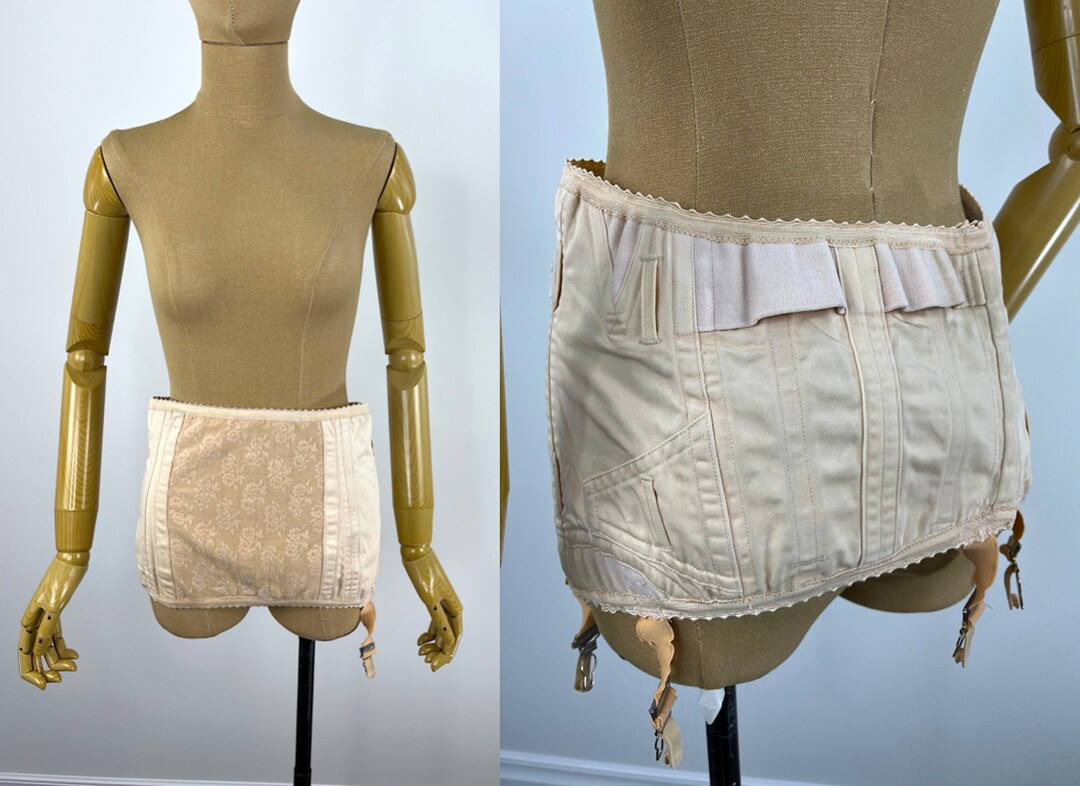 Vintage 1950s Peach Cotton Ticking Girdle Corset With Garter Clips ...
