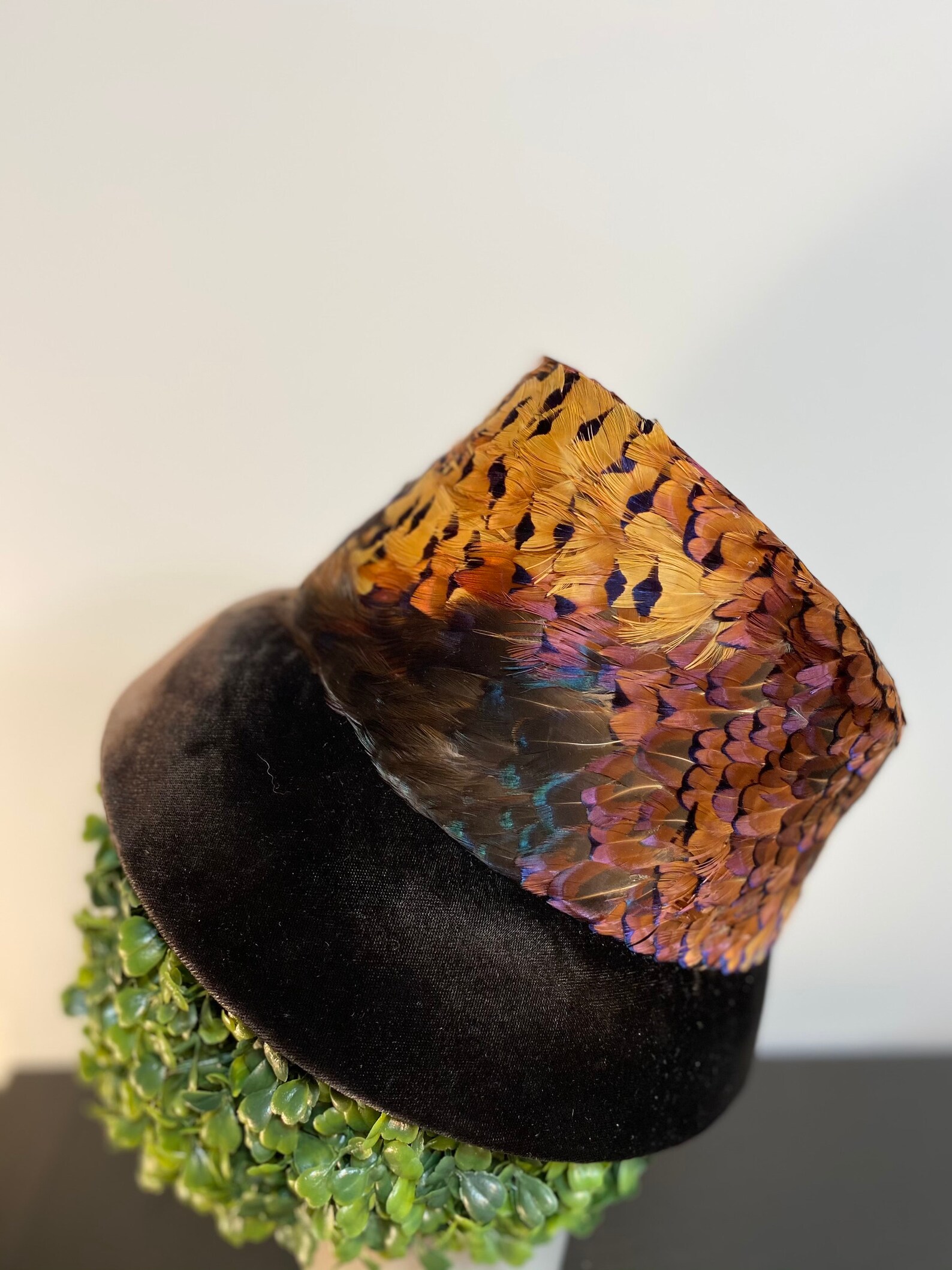 Vintage Feather and Dark Brown Velvet Handmade Bucket Hat - Etsy