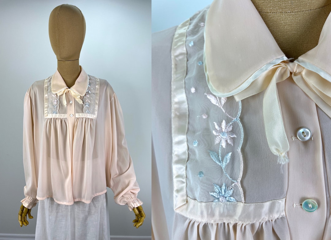 Vintage 1950s Pale Peachy Pink Nylon Bed Jacket With Collar, Pastel ...