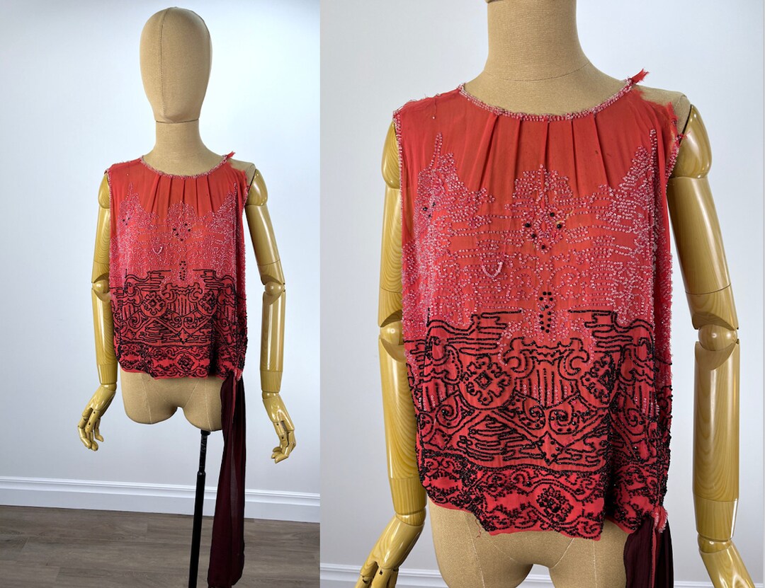 Vintage 1920s Raspberry Silk Heavily Beaded Blouse With Waist Tie for ...