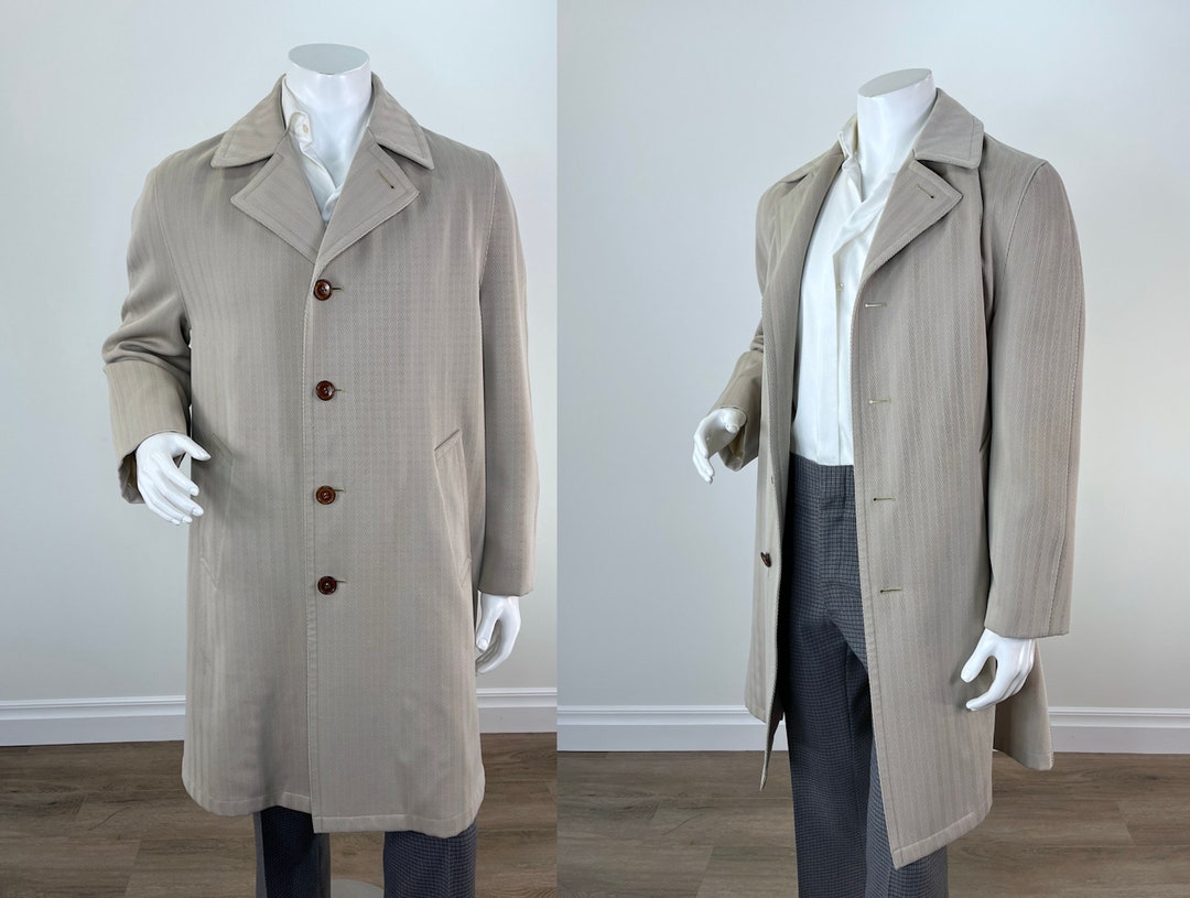Vintage 1970s Men's Beige Herringbone Topper Coat by Harbormaster, Made ...