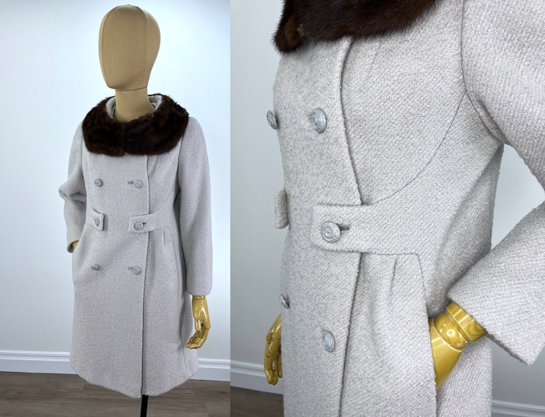 Vintage 1960s Dove Grey Boucle Coat With Beautiful Fur Trimmed Collar ...