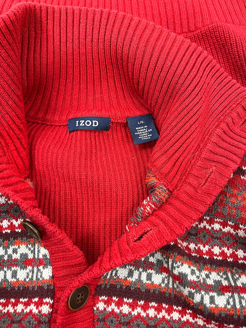 Vintage 1990s/2000s Red Izod Men's Sweater With Button 1/4 Closure ...