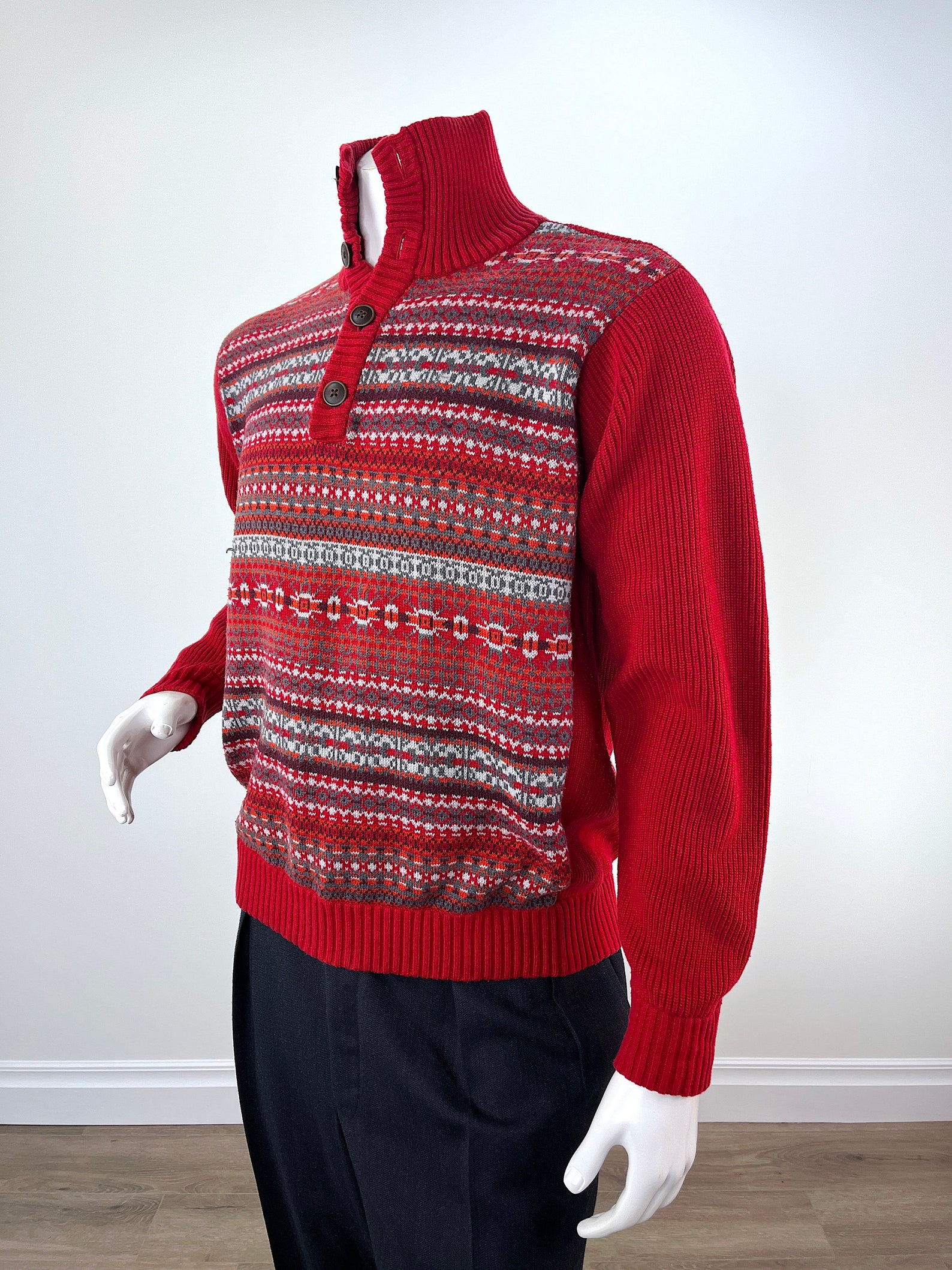 Vintage 1990s/2000s Red Izod Men's Sweater With Button 1/4 Closure ...