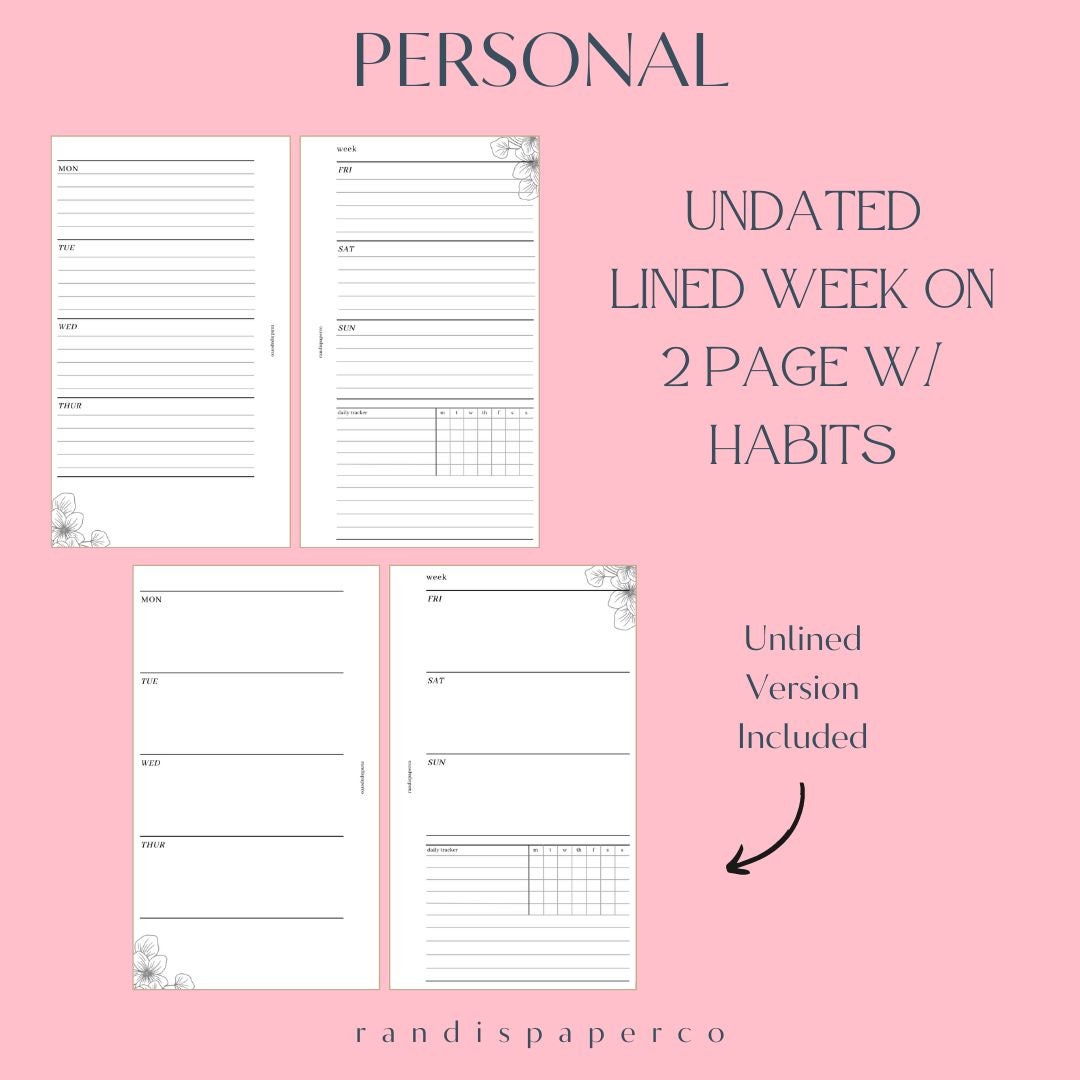 Personal Undated Week on Two Page Lined - Etsy