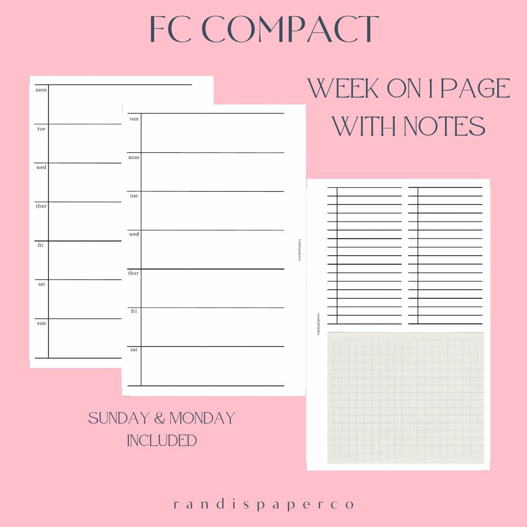 FC Compact Week on One Page With Notes | Weekly Printable Insert - Etsy