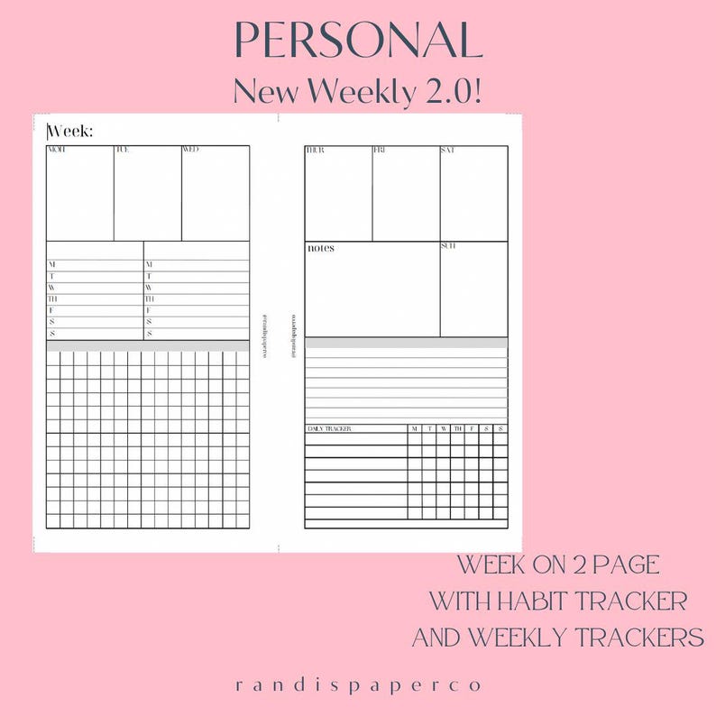 PERSONAL Week on Two Page | Habit Tracker | Weekly Tracker | Notes ...