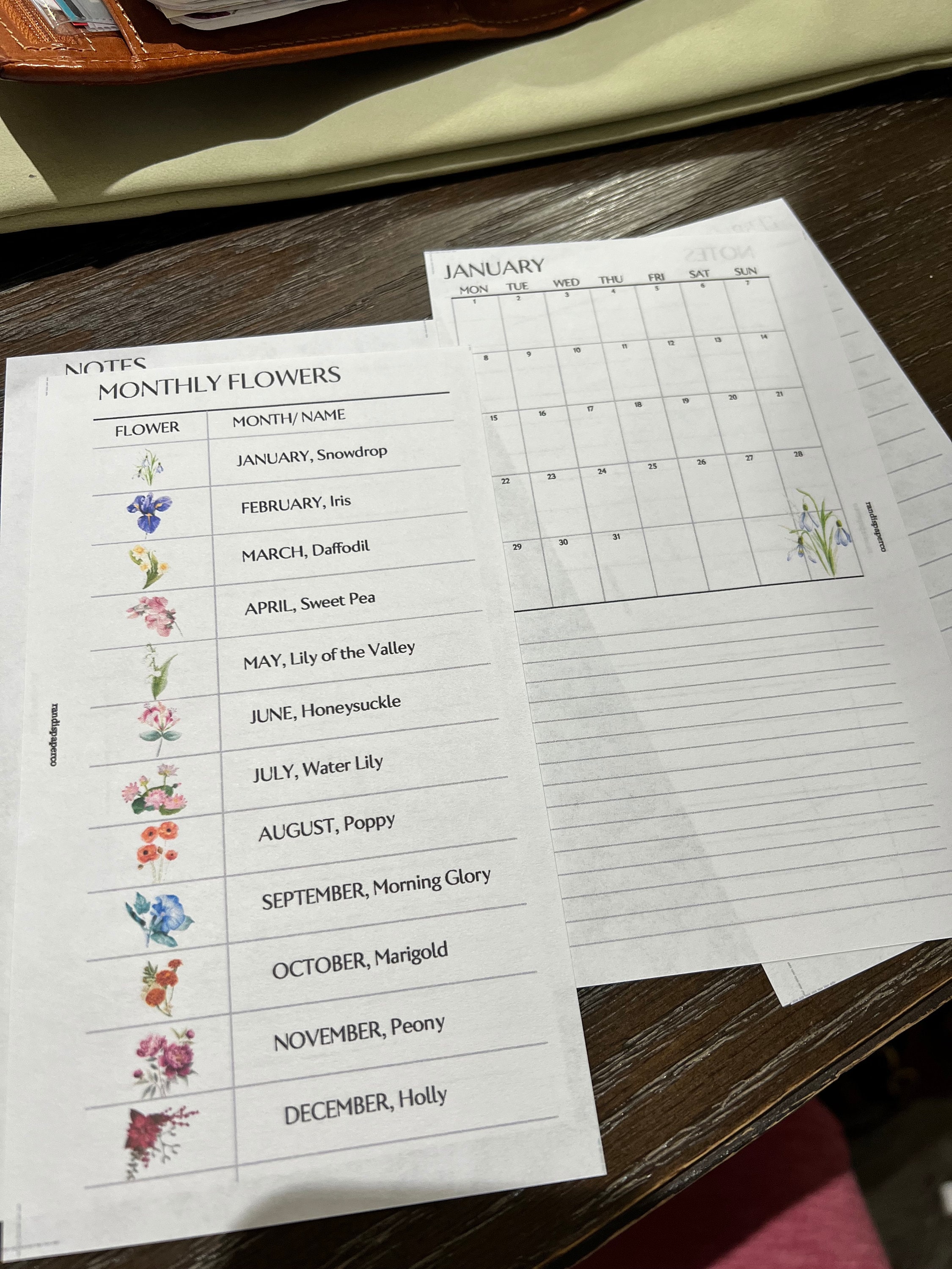 PRINTABLE Month on 1 Page Inserts With Monthly Flowers | Monthly ...