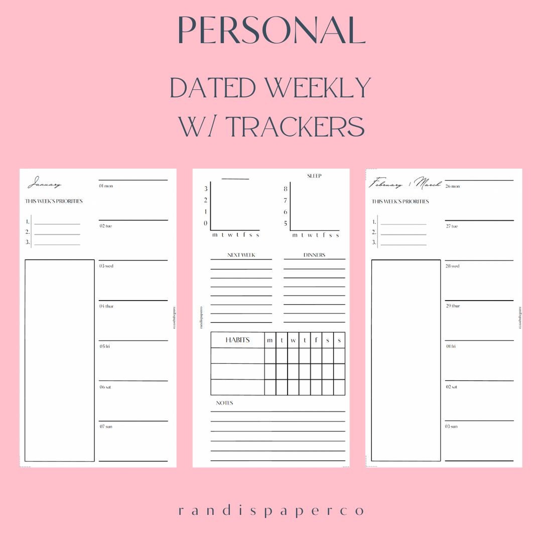 PERSONAL Week on One Page With Trackers | Personal Planner Inserts - Etsy