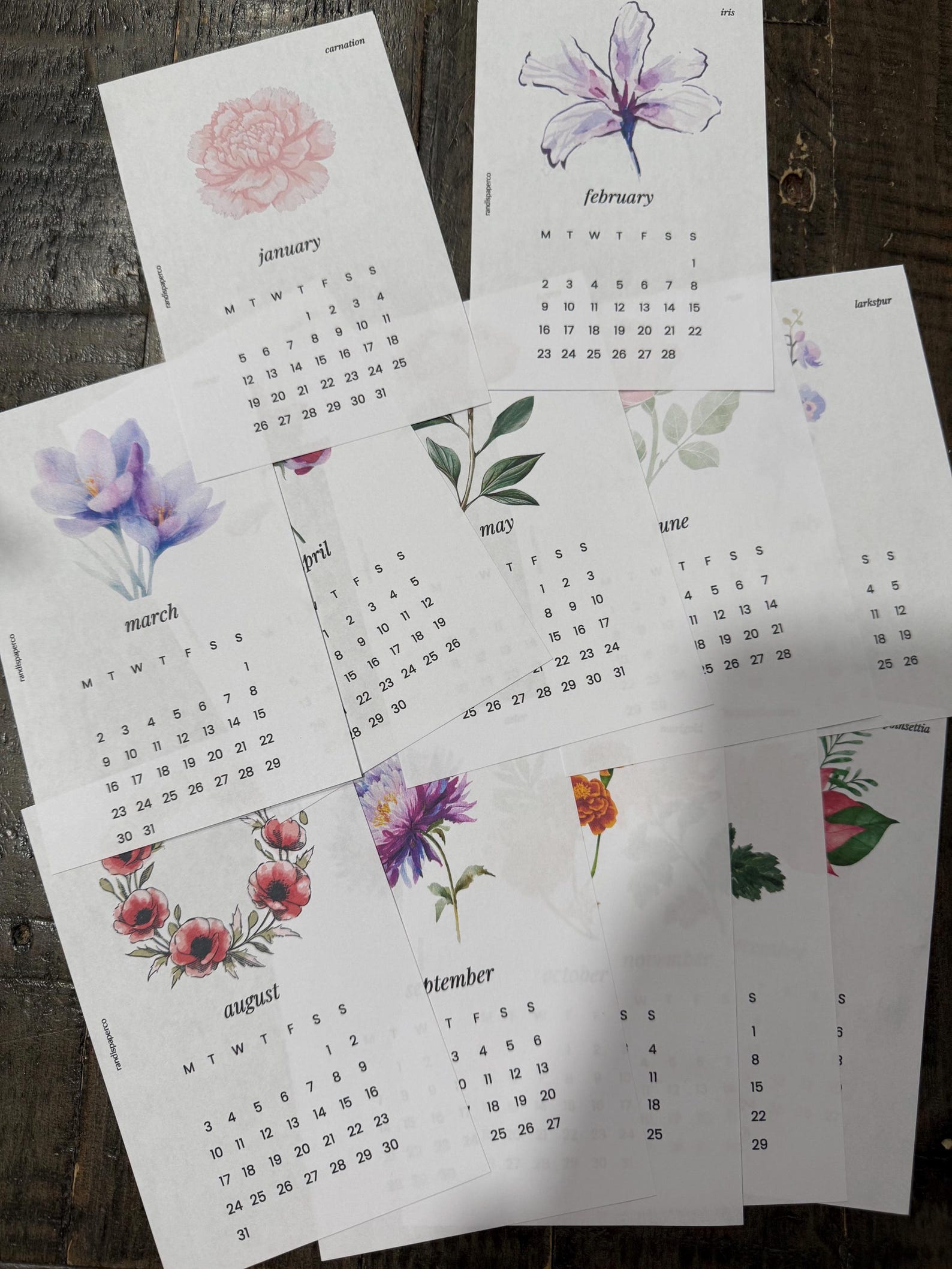 2026 PRINTABLE Monthly Calendar Cards | Flowers of the Month - Etsy