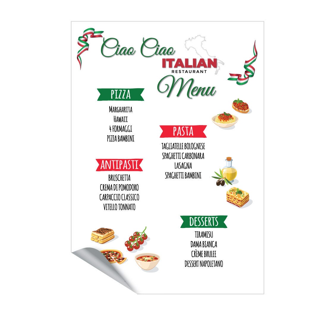Ciao Italian Menu Card, Pretend Play, Printable, Duktig Play Kitchen ...